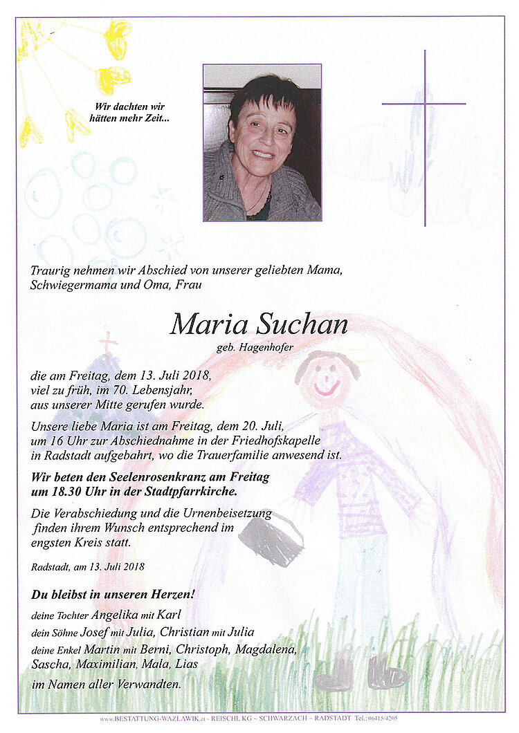 Traueranzeige von Maria Suchan | Bestattung Wazlawik Reischl e.U.